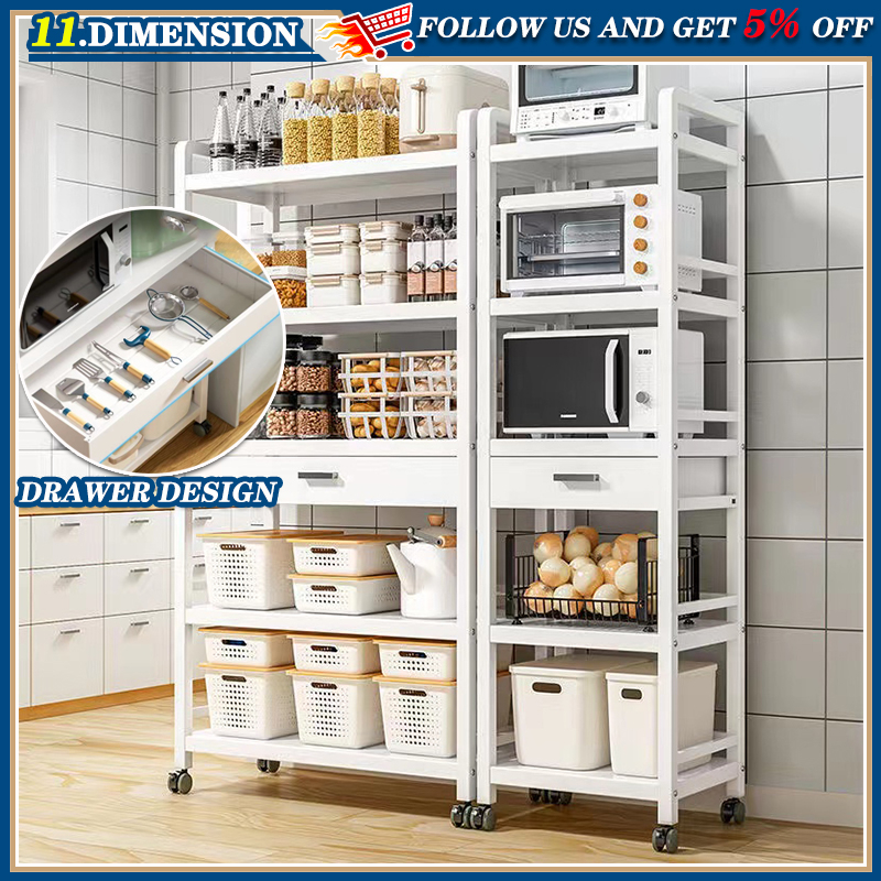 Movable White Kitchen Rack Shelf Antirust Metal Drawer Rack Antirust ...