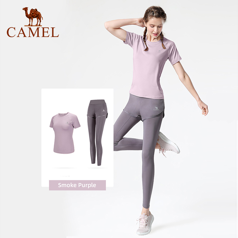 CAMEL yoga clothing women's suit short-sleeved fitness clothing sports ...