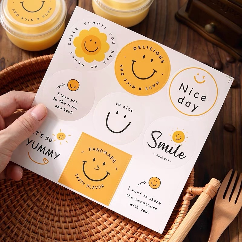 90 Pcs/Pack Smile Emoji Stickers Handmade Baked Sandwich Takeaway ...