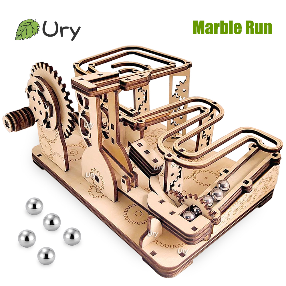 3D Wooden Puzzle Marble Run Set DIY Mechanical Track Manual Model ...