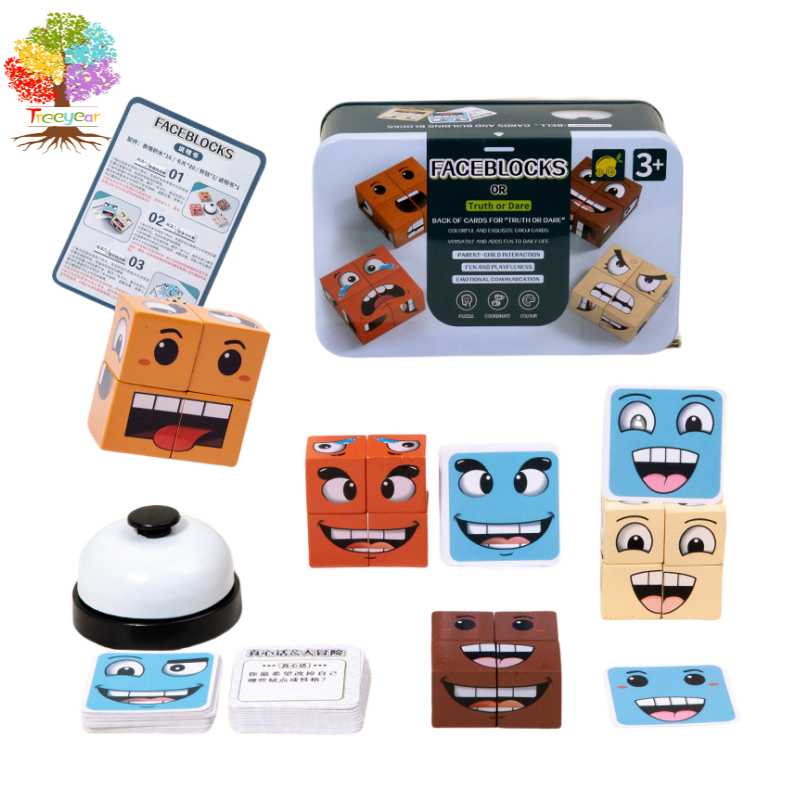 Wooden Face Changing Magic Cube Game, Expression Puzzle Building Blocks ...