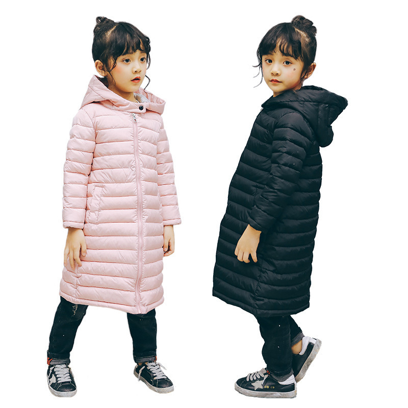 Kids Down Jacket Winter Warm Boy Girl Light Long Down Coats Hooded ...
