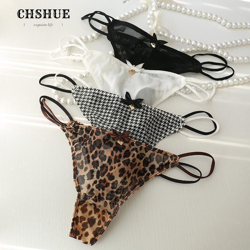 Ladies Sexy Leopard Print Gauze Thong Sexy Transparent Panties Low ...