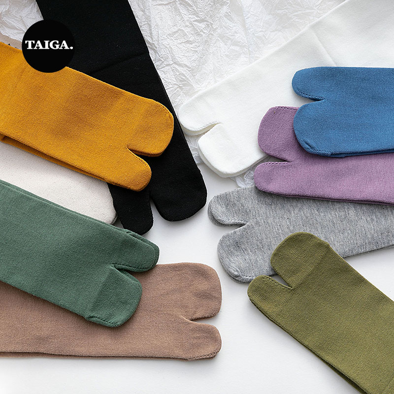 Taiga. Two Toe Socks Ladies Women Long Ankle Tabi Socks Cotton Japanese ...