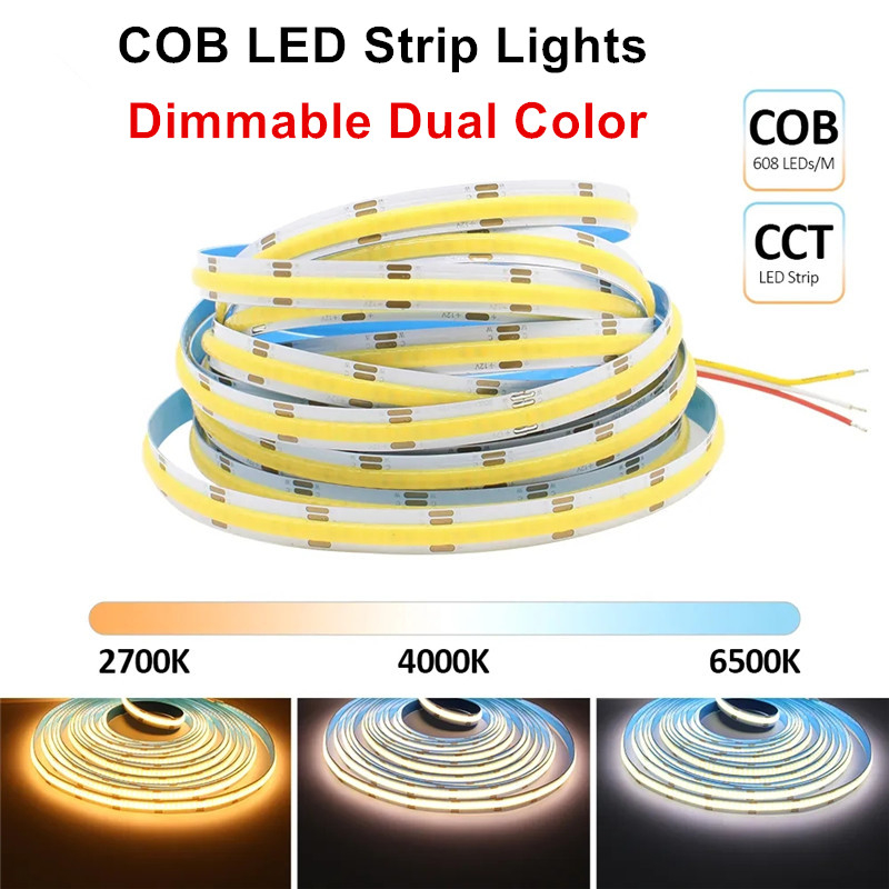 Dimmable Dual Color COB LED Strip Lights 608 LEDs/m High Density ...