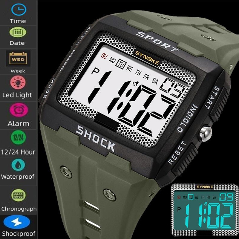 Synoke Led Chronograph Men's Sport's Watches 50M Waterproof Shockproof ...