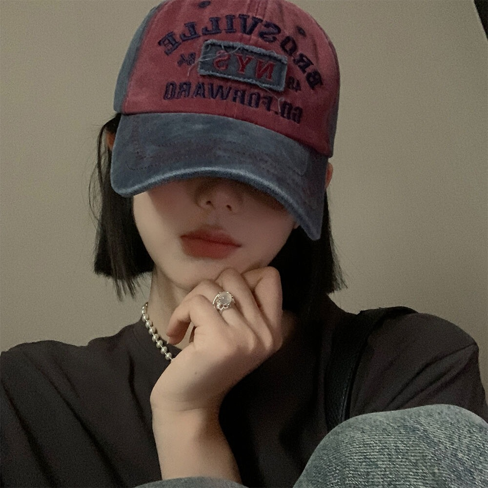 American Retro Baseball Cap Female Soft Top Letter Washed Denim Cap ...