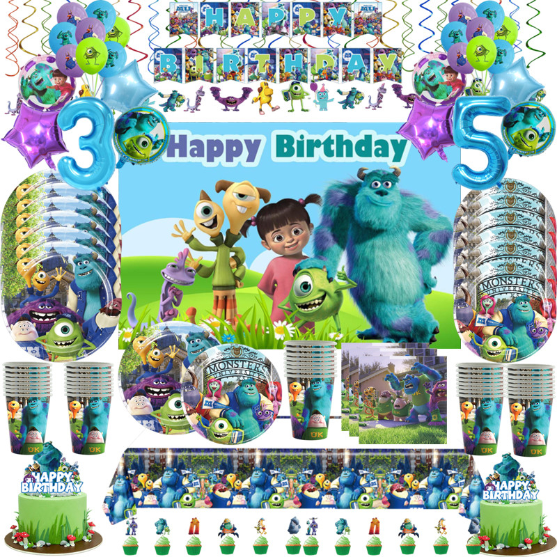 Monsters University Theme Party Disposable Tableware Cup Plate Backdrop ...
