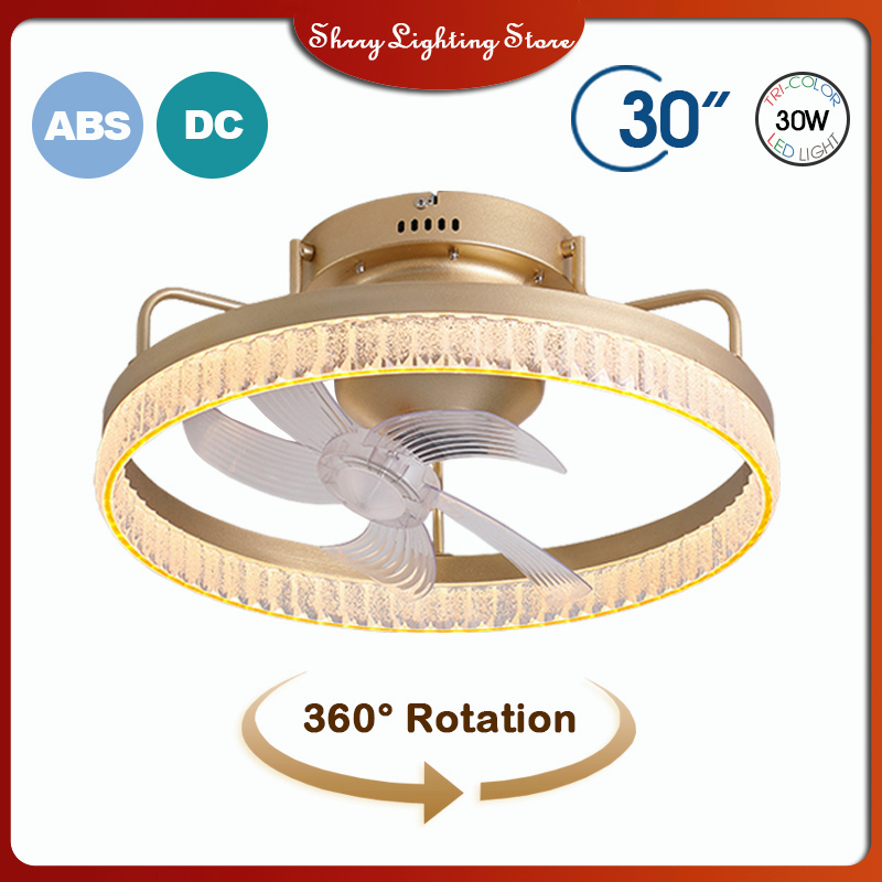 【Shrry Lighting】 DC motor 360° movable 30“ Ceiling fan with light ...