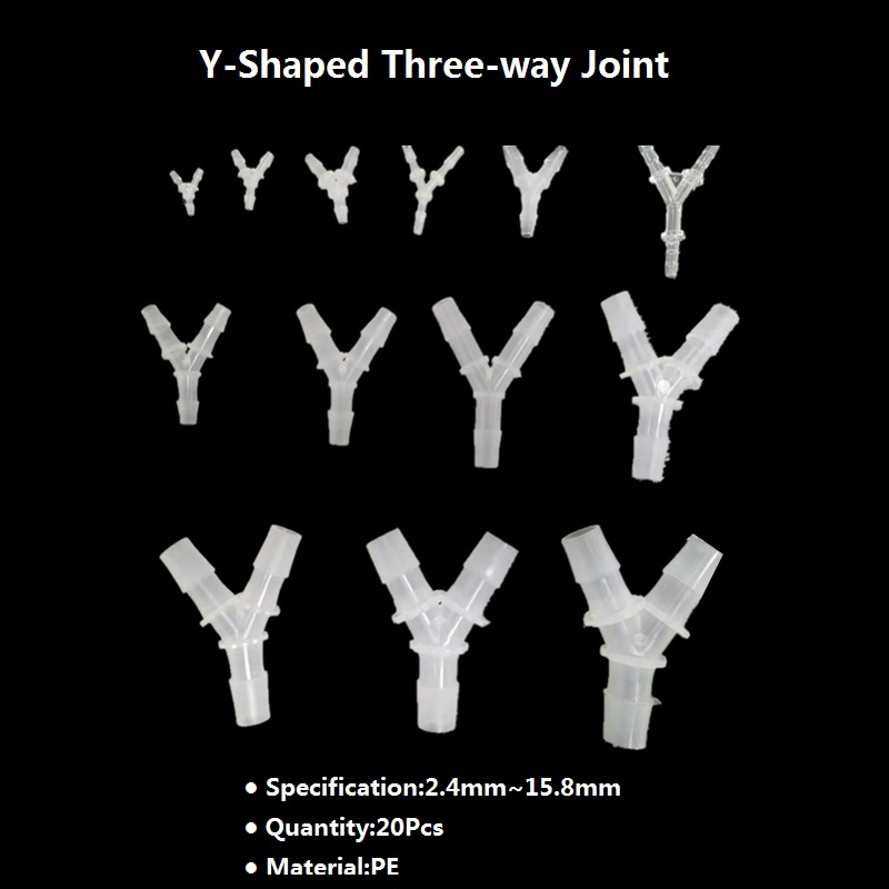 20Pcs Dia 2.4mm~15.8mm Y-Shaped Three-way Plastic Pagoda Hose Joint ...