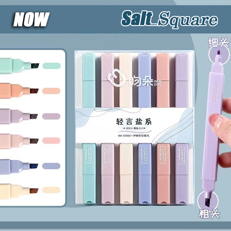 6 pcs/set Double Tip Highlighter Pens Kawaii Candy Color Manga Markers ...