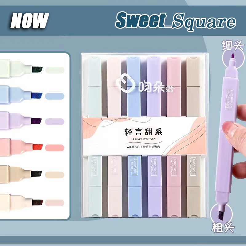 6 pcs/set Double Tip Highlighter Pens Kawaii Candy Color Manga Markers ...