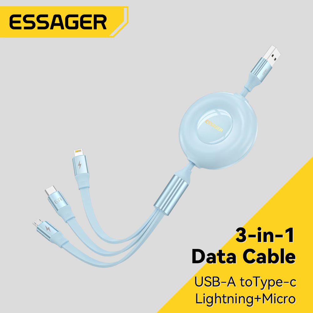 Essager 3A/6A Type C Micro IP 3 In 1 Fasr Charging Cable For Hua wei IP ...