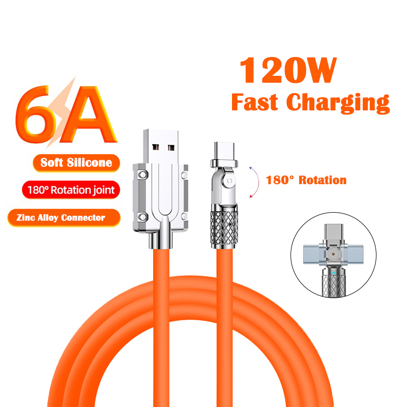 USB Type-C Gaming Cable 120W 6A Rotating 180 Degree Silicone 1Meter ...