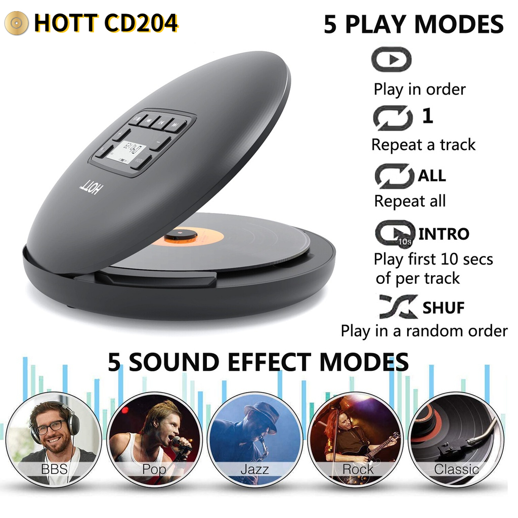 【Ready Stock】HOTT CD204 Rechargeable Portable CD Player Small Music CD ...
