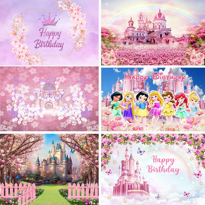 Princess Castle with Flowers For Girl Birthday Backdrop Photography ...
