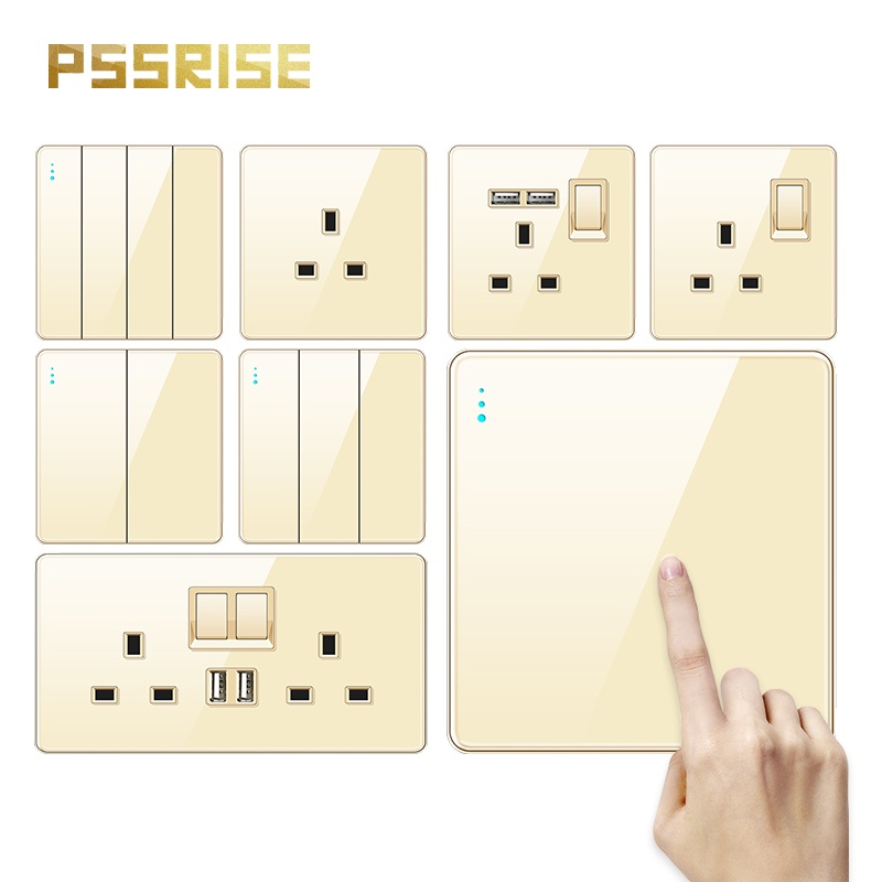 PSSRISE plug socket gold with usb tempered glass power socket with LED ...