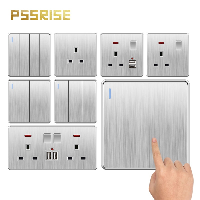 PSSRISE 【C95】Silver Wall Socket 13A 15A Universal Power Socket PC Large ...