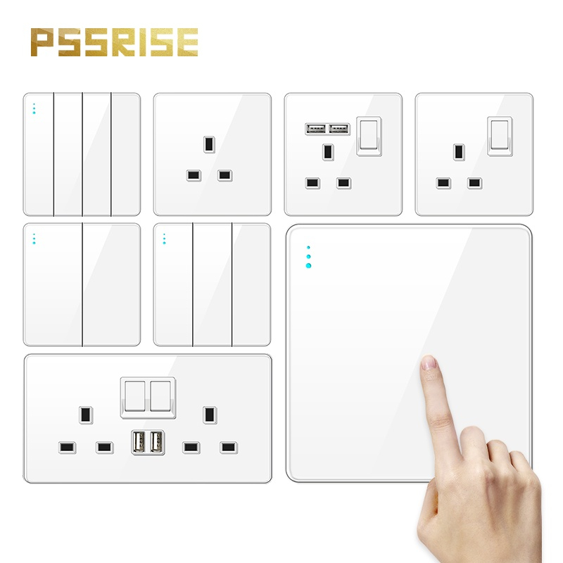 PSSRISE plug socket white with usb tempered glass power socket with LED ...