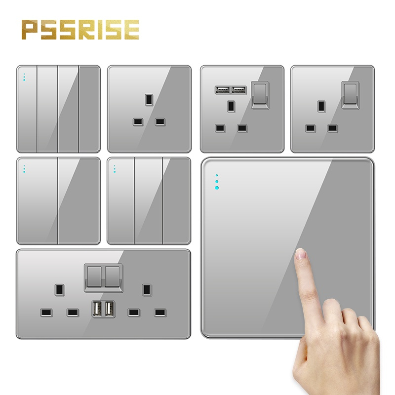 PSSRISE plug socket GRAY with usb tempered glass power socket with LED ...