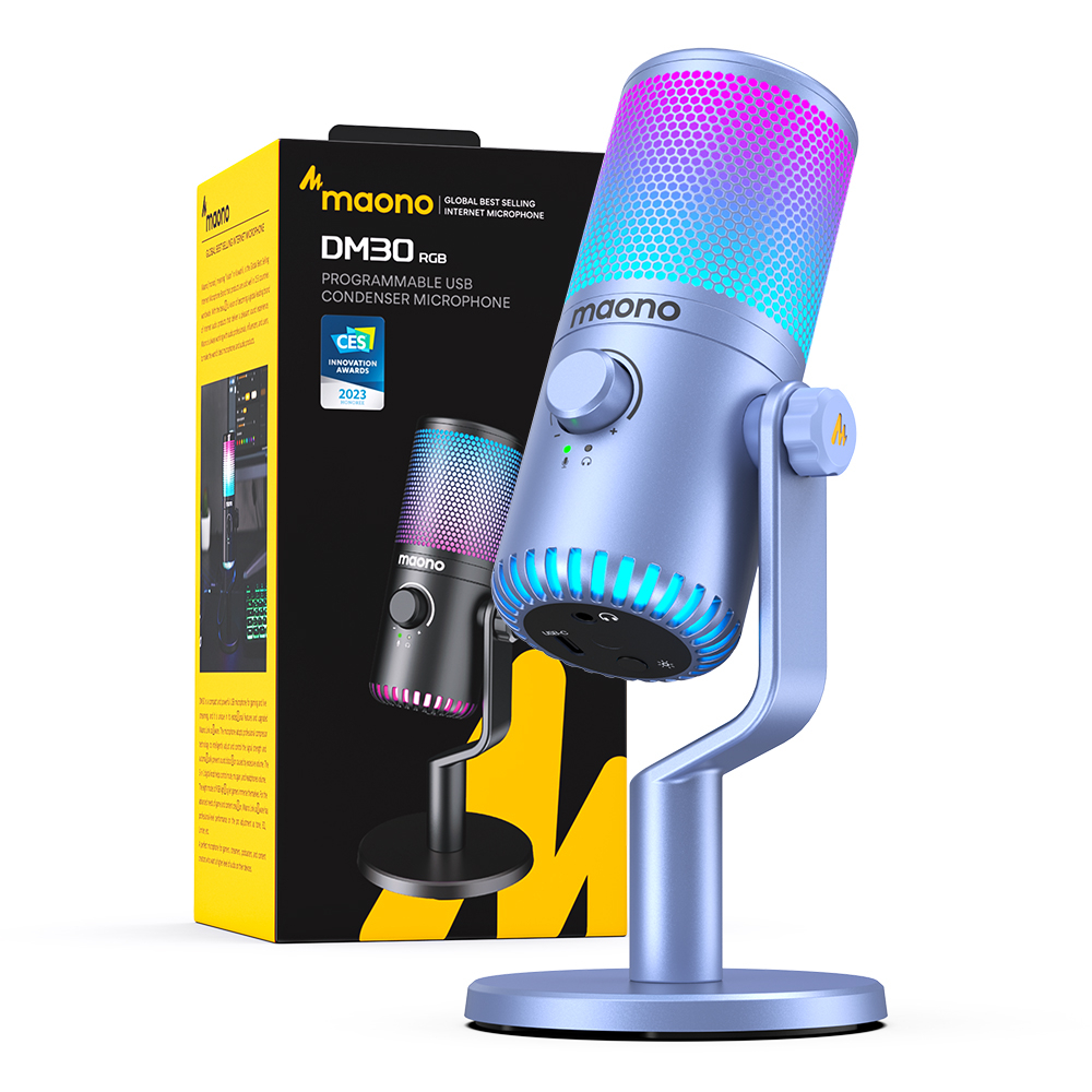 Maono DM30 USB Microphone RGB Gaming Microphone Computer Mic USB Gaming Mic with Mic Gain and ...