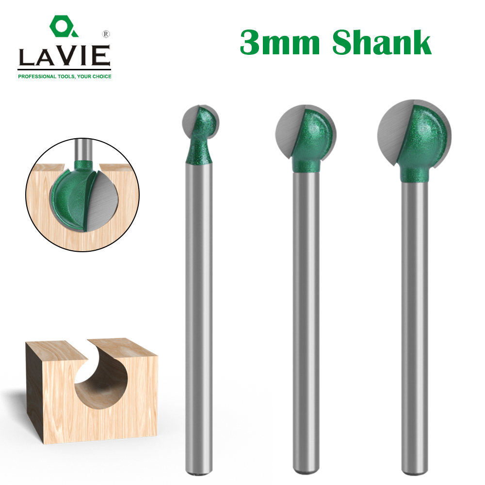 LAVIE 3mm Shank Ball Nose Round Carving Bit Router Bit for Wood Cove ...