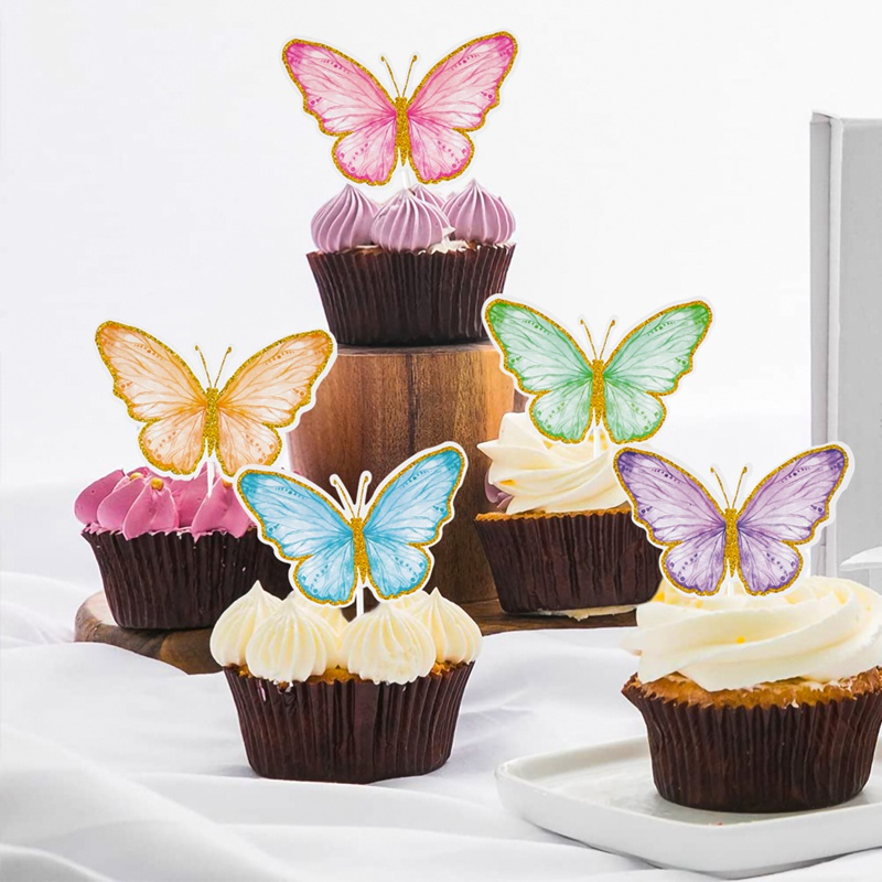 16pcs/set Butterfly Birthday Cake Topper Set Pink Gold Butterfly Cake ...