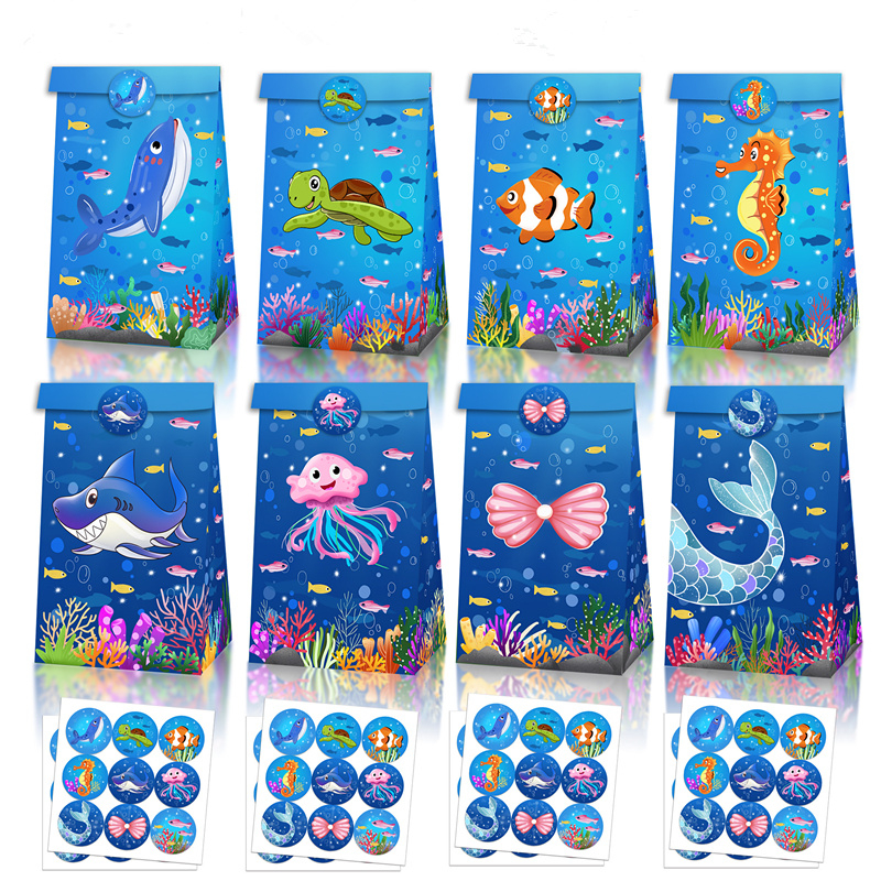 12pcs Under the Sea Theme Party Gift Bag Candy Boxes Candy Bag ...