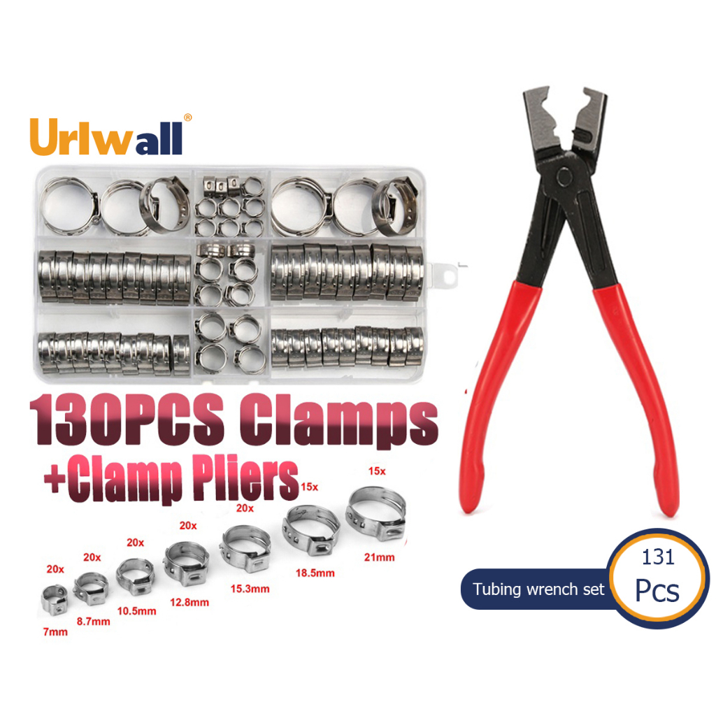 Urlwall 130pcs Stainless Steel Single Ear Stepless Hose Clamps ...