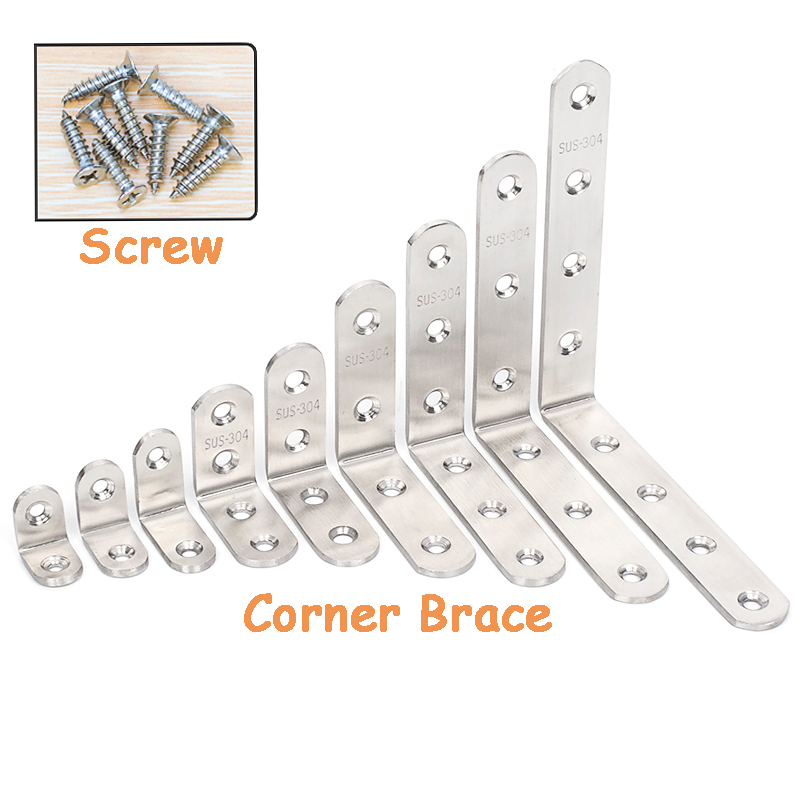 304 Stainless Steel Corner Brace 90 Degree Right Angle L-Shaped Bracket ...