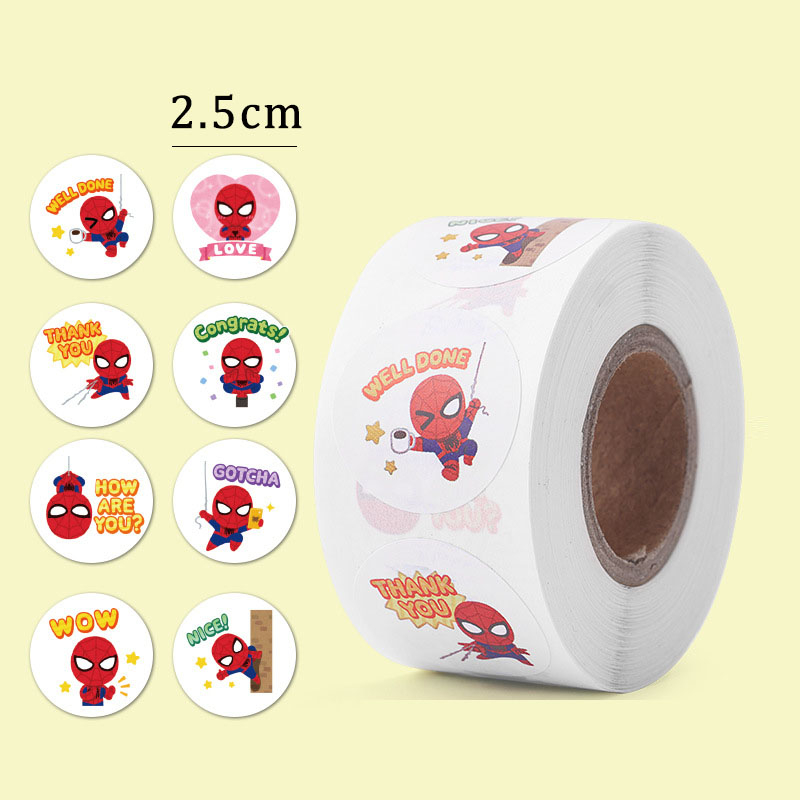 (2.5cm) 500Pcs/Roll Spider-Man Pattern Sticker Children's Reward Gift ...
