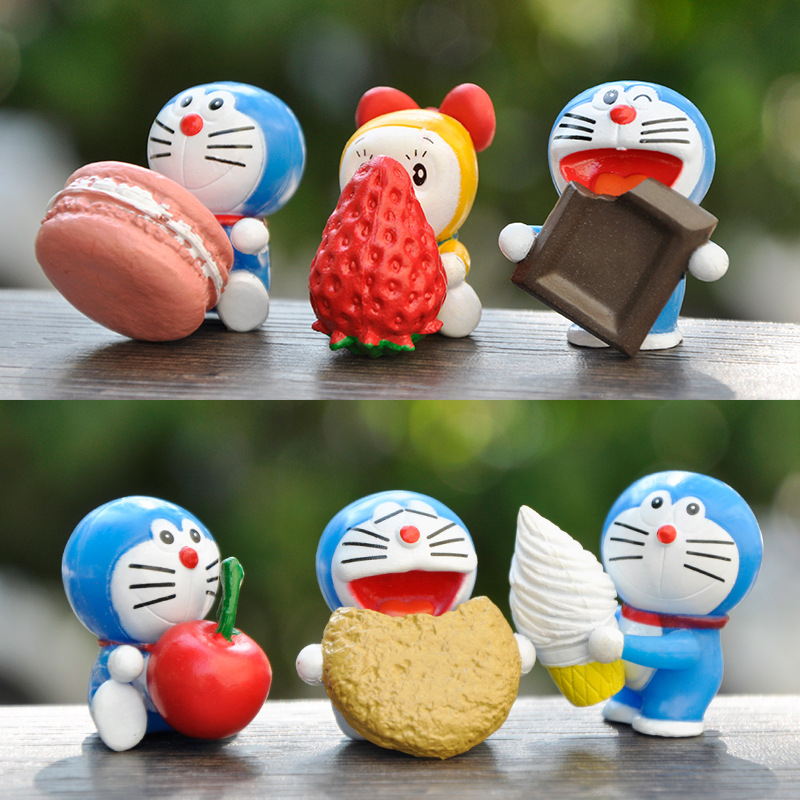 6Pcs/Set 3-4cm Doraemon Anime Figure Dorami Robot Cat Ice Cream Dessert ...