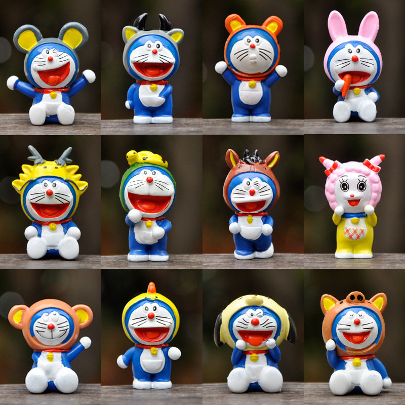 12Pcs/Set 4-5cm Doraemon Anime Figure Robot Cat 12 Symbolic Animals ...