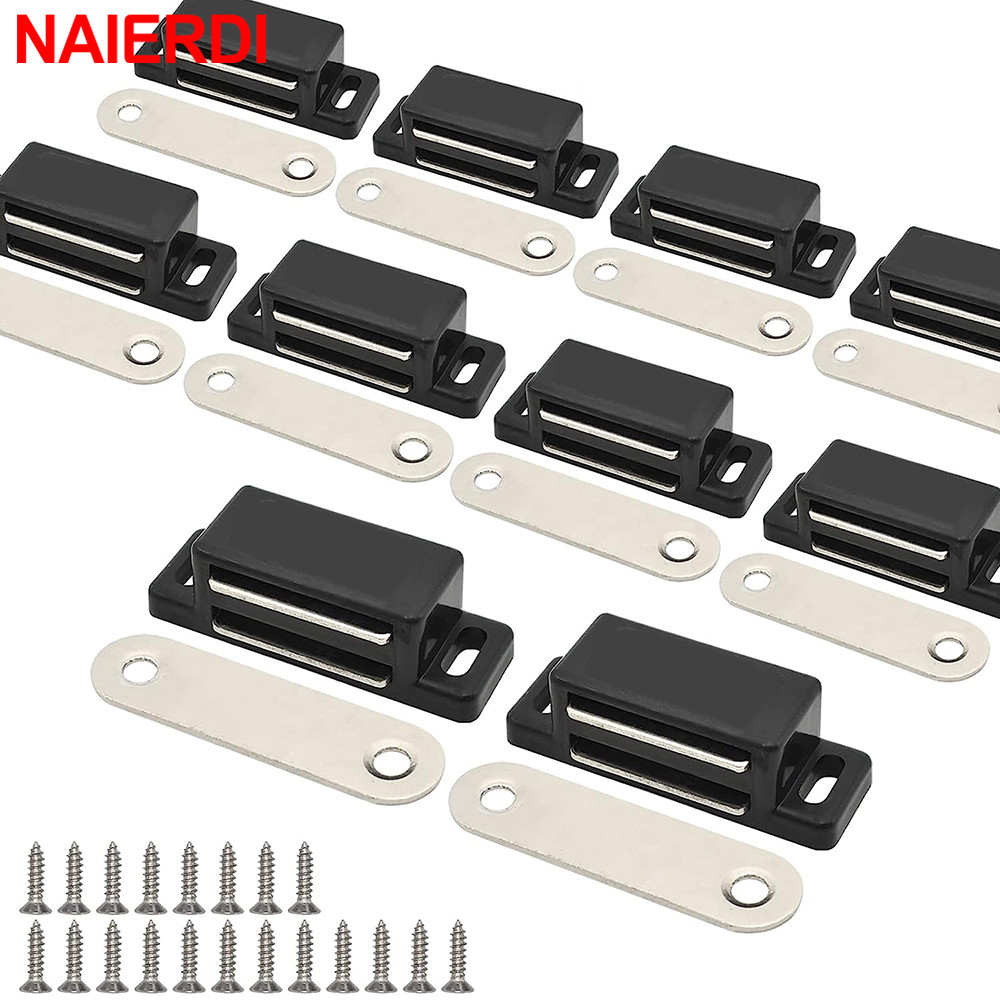 NAIERDI 10 Pieces Plastic Cabinet Magnet Latch Black Magnetic ABS ...
