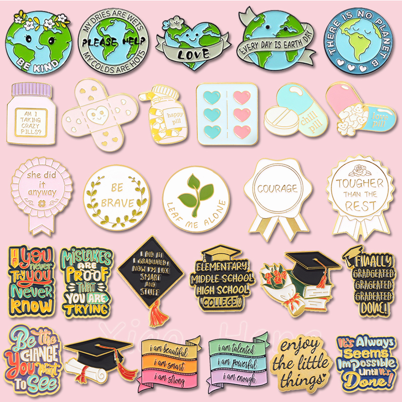 Colourful Quotes Enamel Pin Green Plant Earth Brooch Text Graduation ...