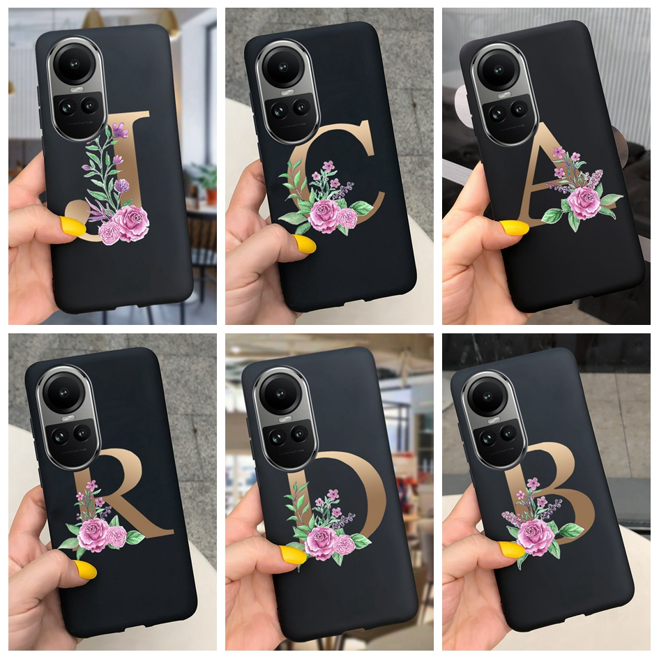 For OPPO Reno 10 Pro Plus 5G Case Fashion Flower Letters Black Silicone ...