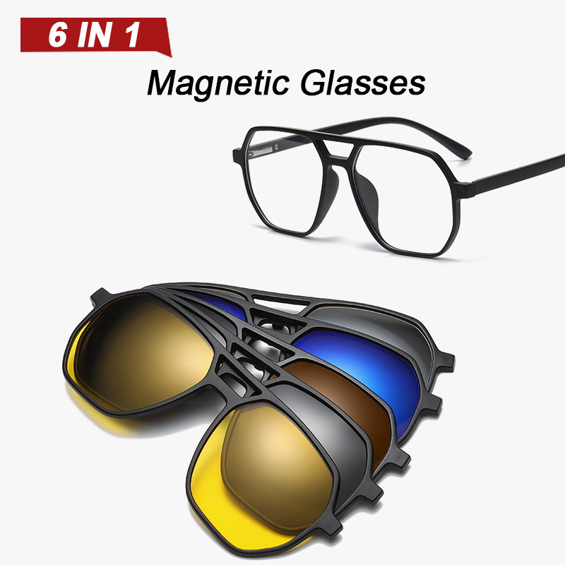 6 IN 1 Magnetic Glasses Clip Polarized Gray Sunglasses Magnetic ...