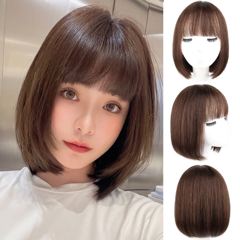 100% Real Human Hair Full Wig For Women,Silk Top C-part BOBO with Flat ...