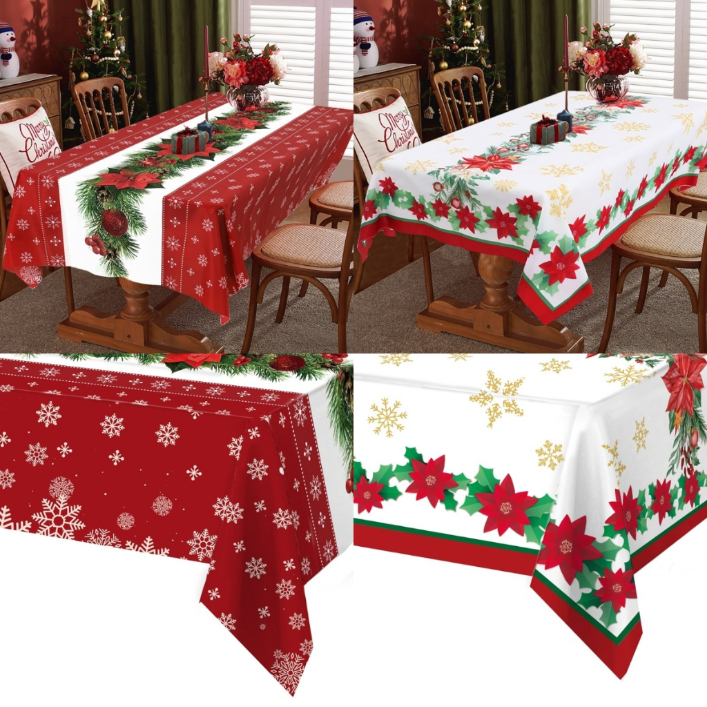 Merry Christmas Table Cloth Ployester/PVC Christmas Tree Snowflake ...