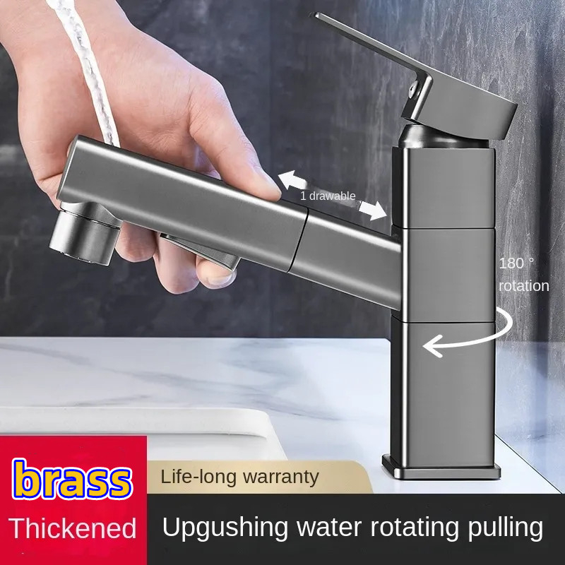 Basin Pull-out Rotating Faucet Washbasin Hot and Cold Water Bathroom ...