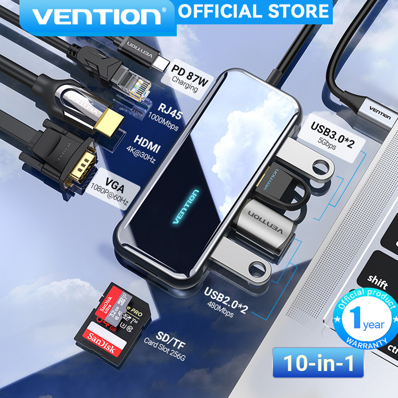 Vention 10 in 1 USB C HUB Mirrored Surface Converter Adapter Multi ...