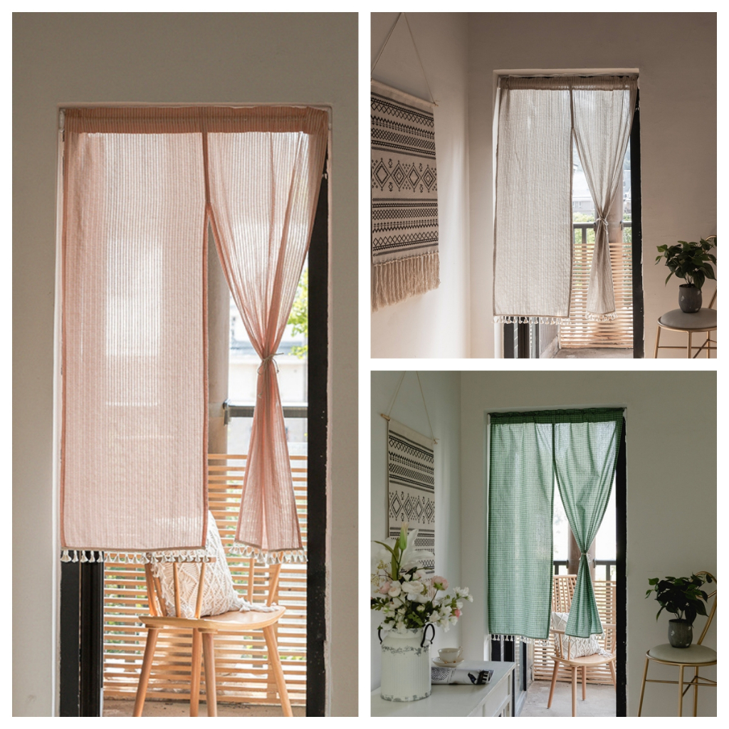 2024 New Japanese Style Cotton Linen and linen double door curtains ...