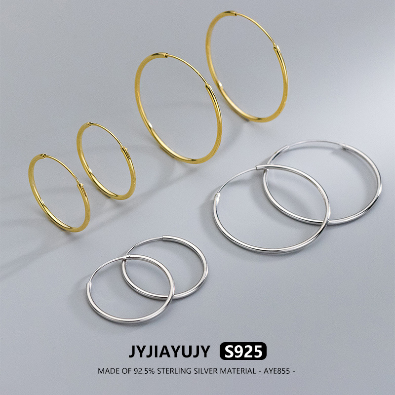 JYJIAYUJY 100% Whole Original Sterling Silver S925 Hoop Earrings In Stock Round 1.2MM Thickness ...