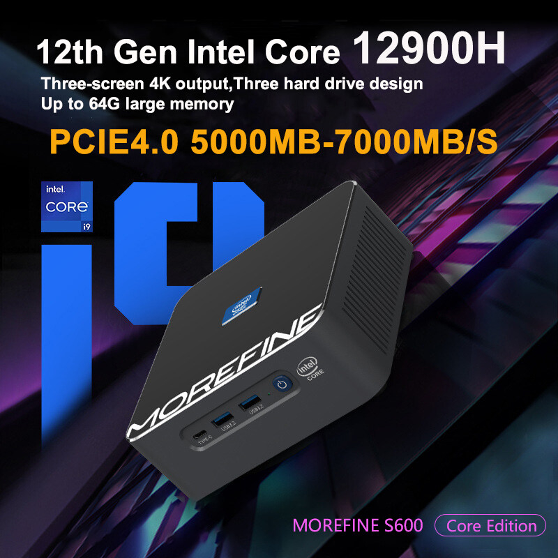 MOREFINE S600 12th Gen Intel Core i9 12900H Mini PC 14 Core 20 Thread Windows11 2*M.2 NVME 2*LAN ...