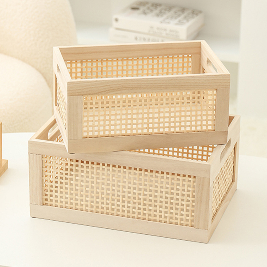 [Ahagexa] Rectangular Storage Basket, Rustic Wooden Box Organizer ...