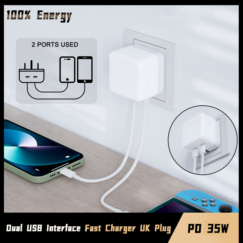 Retractable UK Plug PD 35W Dual USB Type-C Interface Fast Charger ...