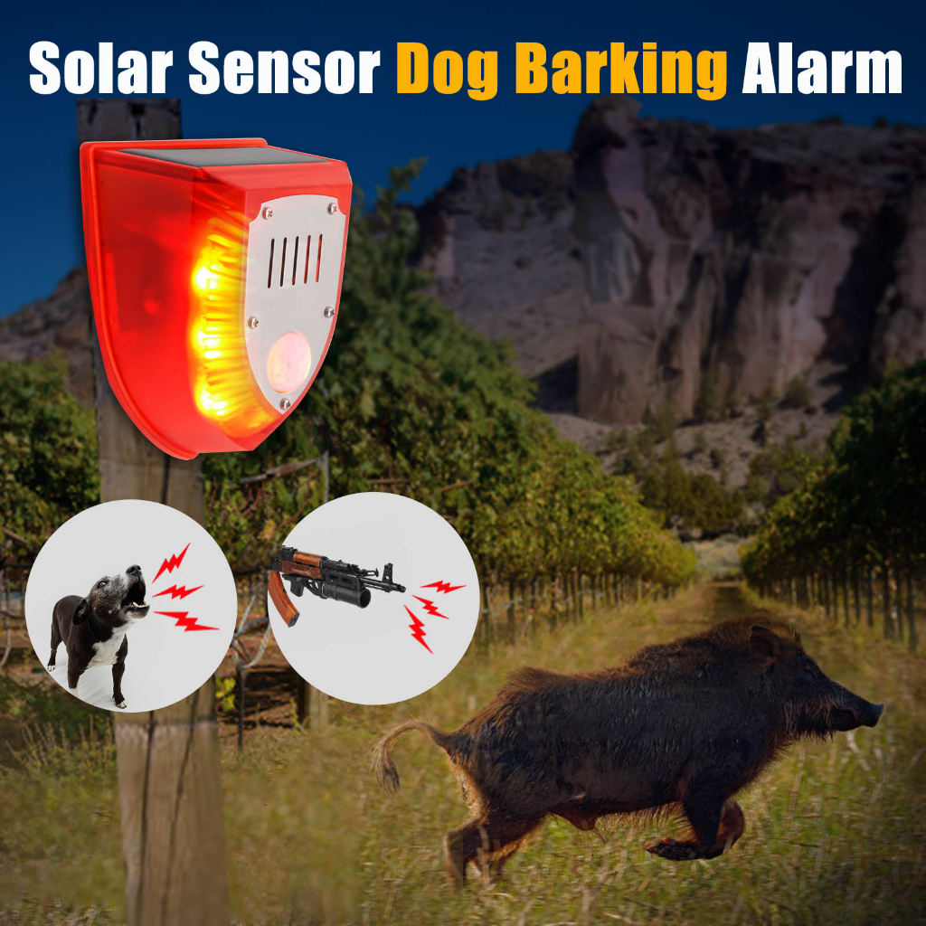 Multi Style Dog Barking Solar Alarm Warning Sound & Light Lamp Timer ...
