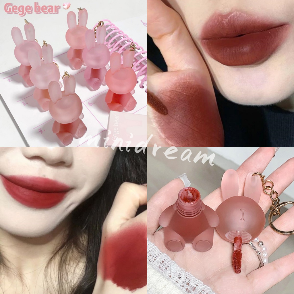 GEGE BEAR Cute Rabbit Keychain Lip Clay Creamy lip mud nude red brown ...