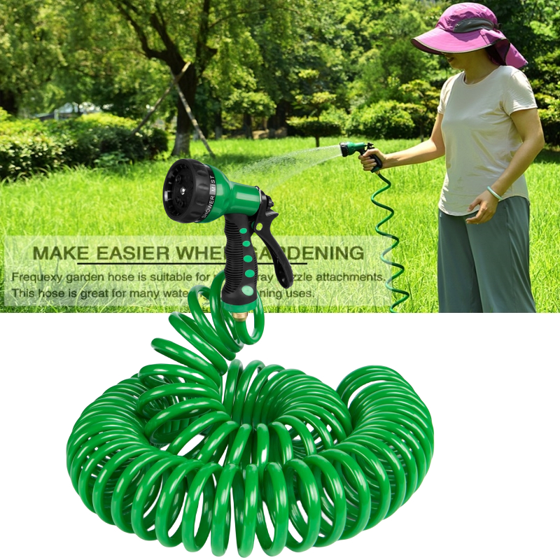 30m EVA Coil Garden Hose, Flexible Hose with Nozzle, Solid Brass ...