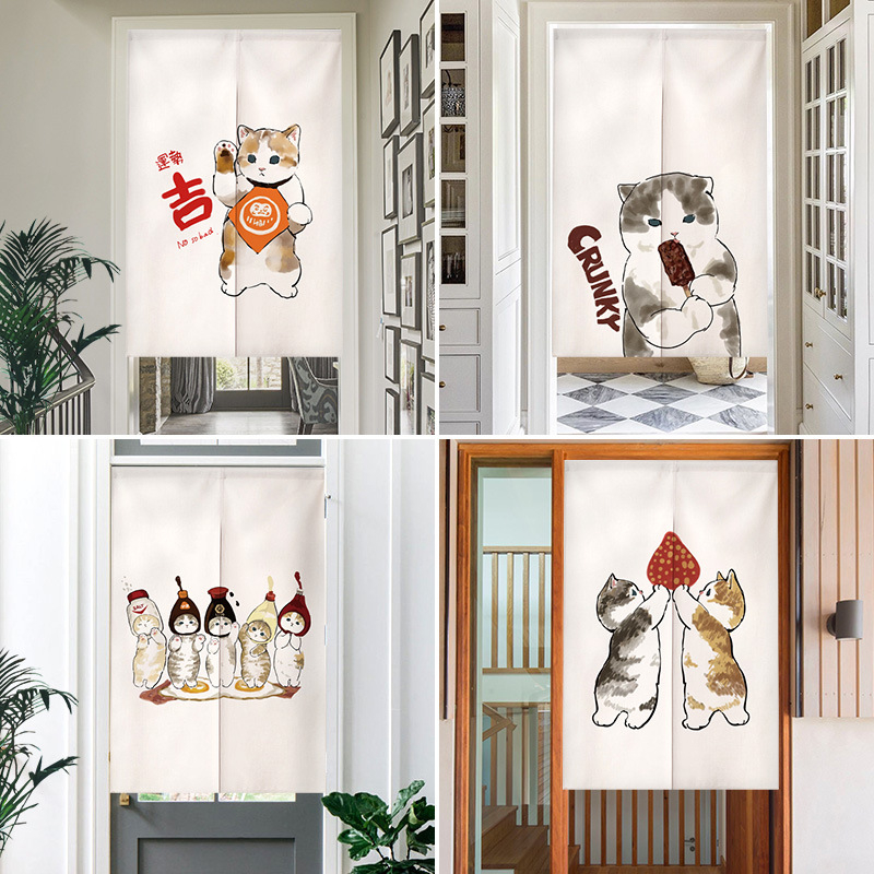 Cute Kitchen Partition Curtain Cartoon Cat Door Curtain Japanese Style ...